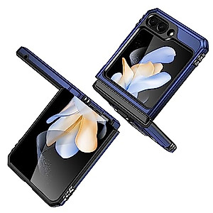 AKABEILA Case for Samsung Galaxy Z Flip 5(5G) Case Cover Soft TPU PC Slim Non-Slip Carbon Fiber Phone Case Rotate Stand Slide Camera Protection Navy Blue