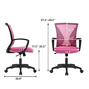 Home Office Chair Mid Back PC Swivel Lumbar Support Adjustable Desk Task Computer Ergonomic Comfortable Mesh Chair with Armrest (Pink)