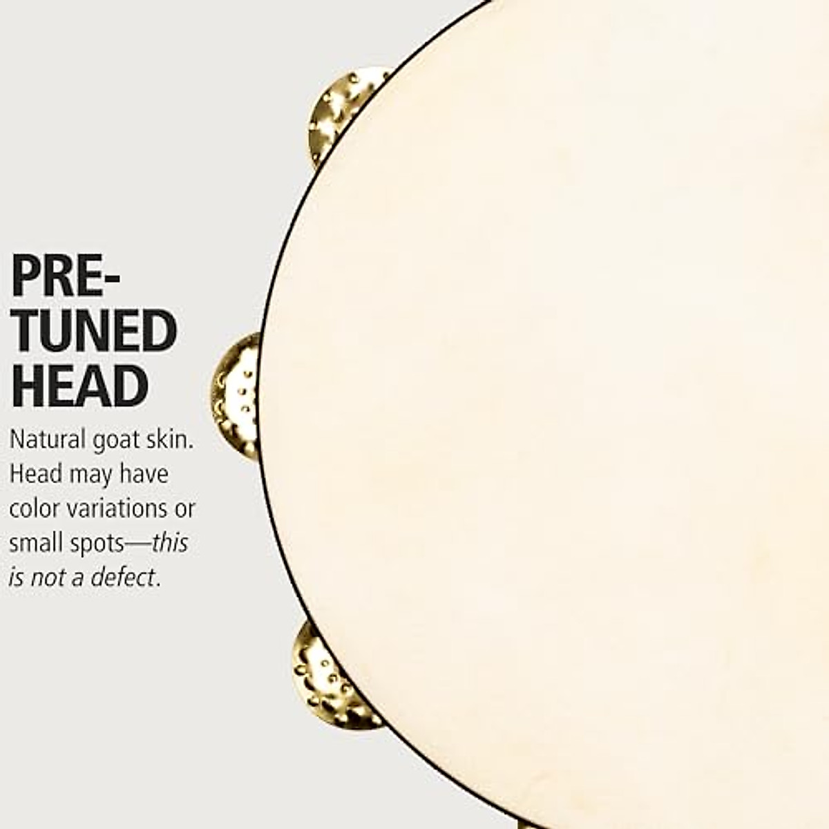 Meinl Percussion TAH2V-WB 10-Inch Vintage Wood Tambourine with Goat Skin Head and Hammered Brass Jingles, 2 Row