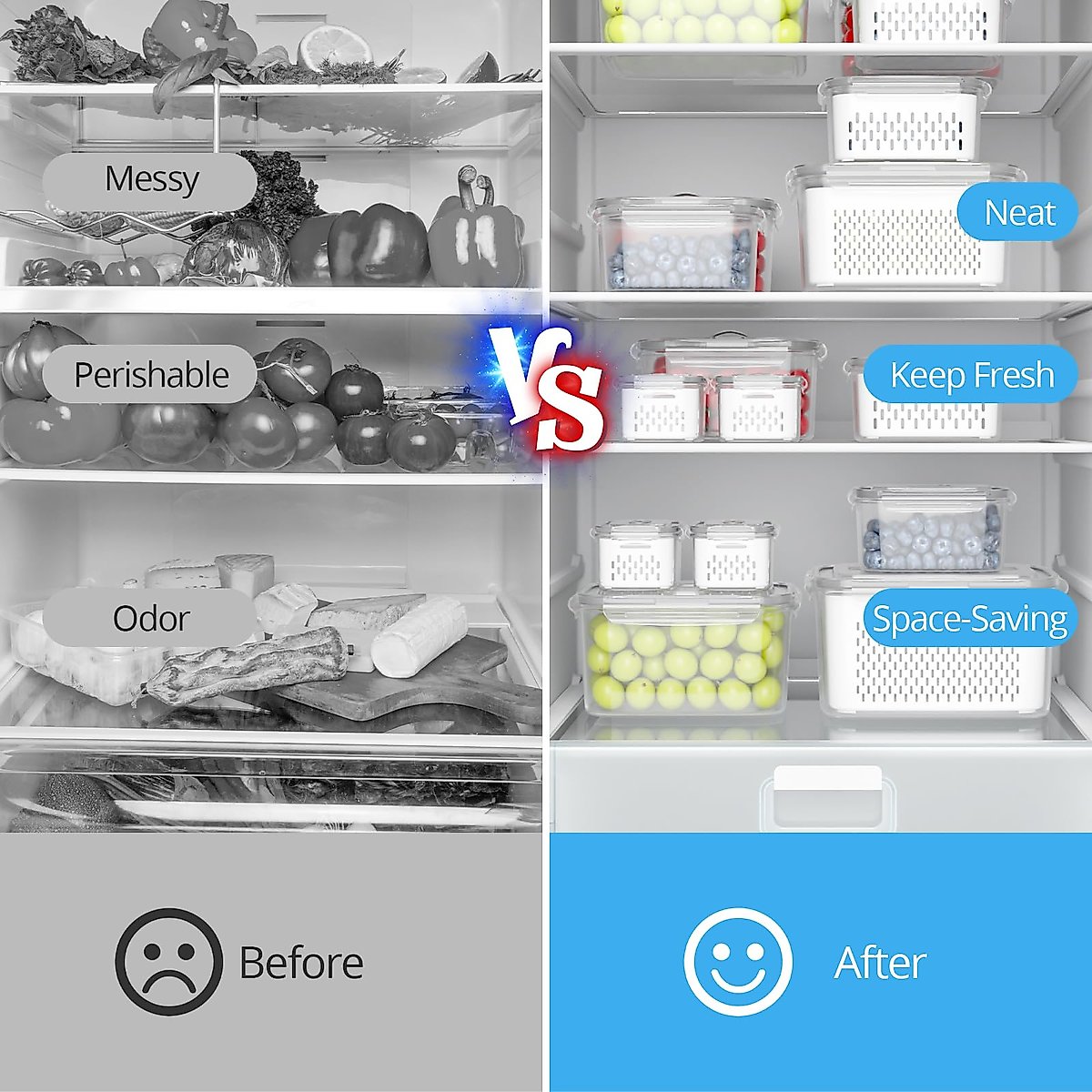 damynuo 10Pack Fruit Storage Containers for Fridge - Fridge Organizers and Storage with Vent and Handle Lids, Fruit Containers for Fridge with Colander, Refrigerator Organizers and Storage Keep Fresh