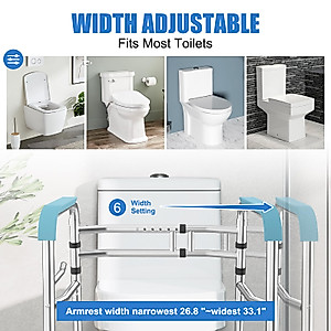 UGarden Upgraded Toilet Safety Rail, 380LB Stainless Steel Toilet Frame with Non-Slip Handles & Paper Holder, Adjustable Detachable Handicap Toilet Rails, Foldable Toilet Support Frame for Elderly
