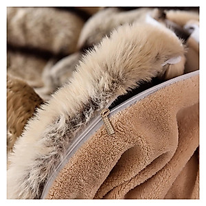 QuKan Bed, Faux Rabbit Fur Velvet Fleece Luxury Bedding Set Fuzzy Brown Stripe Plush Shaggy Warm Duvet Cover Set Bed Sheet Pillowcases 4Pcs, MM-102