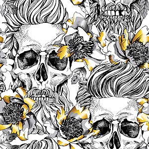 STICKEEP Skull Floral Wallpaper Stick and Peel Boho Gold Floral Peel and Stick Wallpaper for Bedroom Bathroom Wall Paper Black White Floal Contact Paper for Cabinets Self Adhesive Vinyl Roll 24”x118”