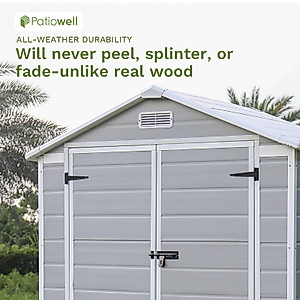 Patiowell 6x4 FT Plastic Outdoor Storage Shed-Perfect to Store Patio Furniture, GardenTools Bike Accessories, Beach Chairs and Lawn Mower, White & Grey