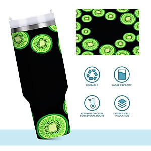 RPLIFE Sliced Kiwis Vibrant Green Tumbler with Handle and Straw, Stainless Steel Bottle, Cup with Lid and Straw