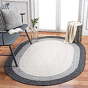 SAFAVIEH Braided Collection 4' x 6' Oval Grey/Ivory BRD903A Handmade Country Cottage Reversible Wool Entryway Foyer Living Room Bedroom Kitchen Area Rug