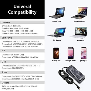 Vinpera 65w 45w USB-C AC Adapter for Dell Chromebook 3100 5190 3400 Latitude 3300 5300 5400 5500 7200 7300 7400 7370 7275 5290 XPS 13 9350 9365 9370 9380 P86F LA45NM150