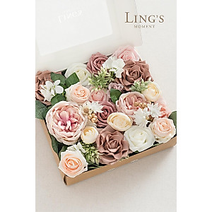 Ling's Moment Garden Dusty Rose Artificial Wedding Flowers Combo for Wedding Bouquets Centerpieces Flower Arrangements Bridal Shower Decorations