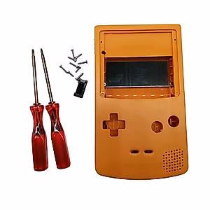 Cowhilan Replacement IPS Full Housing Shell Case + Screwdrivers Compatible with Gameboy Color GBC IPS Highlight Screen Console, Orange