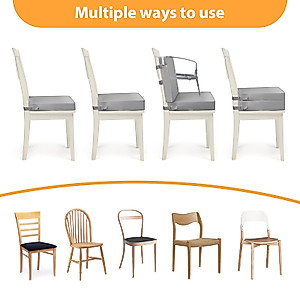 Toddler Booster Seat for Dining Table, 5 Point Buckle Child Booster Seat for Table with Backrest, PU Waterproof Easy Cleaning Dining Booster Seat Adjustable Seat Belts & Non-Slip Bottom (Grey)