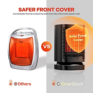 SmartDevil Space Heater, 70° Oscillating Portable Electric Heater, 1500W/800W PTC Ceramic Small Space Heater with 3 Modes, Mini Heater for Office, Desk, Bedroom, Indoor (Black)