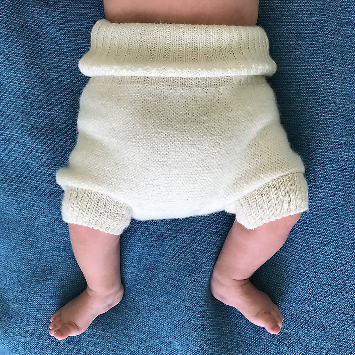 Organic Merino Wool Diaper Cover - Overnight Knit Diaper Cover for Fitted Cloth Diapers and Flats (EU 98-104 | 2-3 Years, Blue/Navy Stripes)