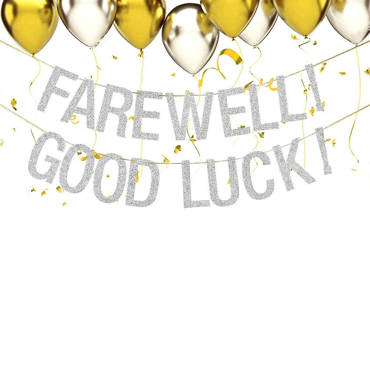 Silver Glitter Farewell! Good Luck! Banner - Goodbye Party Decorations - Farewell / Retirement / Job Change / Relocating / Graduation Party Supplies