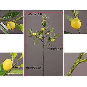 GWOKWAI 4Pcs Artificial Lemon Branch, Fake Lemon Tree Simulation Lemon Branches Artificial Greenery Leaves Branch with Artificial Fruit for Home Wedding Party Garden Decoration Flower Arrangement Art