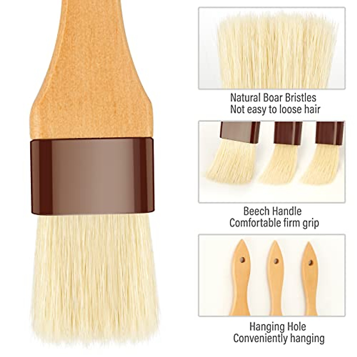 Pastry Brush-Basting Brush for Cooking,2 Pc Boar Bristles Food Brush for BBQ,Beech Wooden Handle Butter Brush for Baking/Spreading Marinade/Sauce/Oil/Egg/Kitchen Brushes for Cooking(1 &1 1/2 inch)