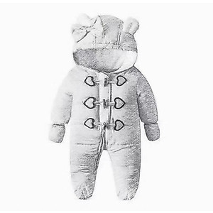 JanLEEsi Baby Winter Hooded Snowsuit Romper Zipper Padding Bodysuit Infant Puffer Jacket with Gloves,Pink,9-12M