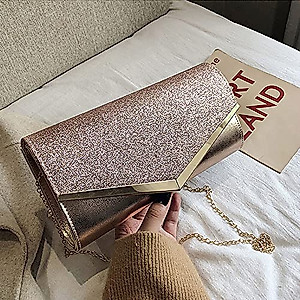 Teanea Glitter Envelope Clutch Formal Evening Wedding Handbag Chain Purse for Women, Rose Gold