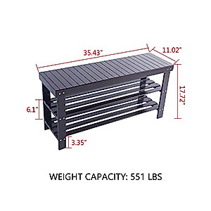 Knocbel 3-Tier Bamboo Shoe Bench 35.5 Inch Long Entryway Storage Rack Shoes Organizer (Coffee)