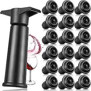 Wine Saver Practical Vacuum Wine Stopper Wine Preserver with Vacuum Pump Wine Keeper Wine Saver Pump for Kitchen Office Home Adult Party Favor Supplies, Black(18 Pieces)
