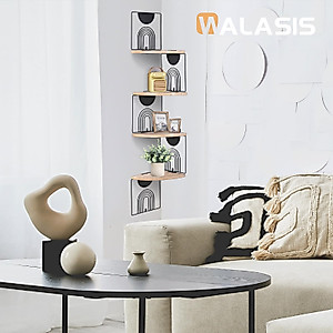 Walasis Corner Shelf Wall Mounted - 4 Tier Shelves Wall Decor for Bedroom Essentials Wood Hanging Shelves for Home Decorations