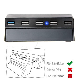 5 Port USB HUB for PS4 Slim Only, VSEER USB 3.0/2.0 High Speed Charger Controller Splitter Expander for PS4 Slim