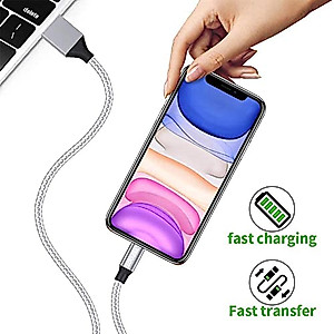 [Apple MFi Certified] 5Pack(3/3/6/6/10FT) iPhone Charger Nylon Braided Fast Charging Lightning Cable Compatible iPhone 14Pro/14/13Pro/13/12Pro/12/11and More-Silver&White