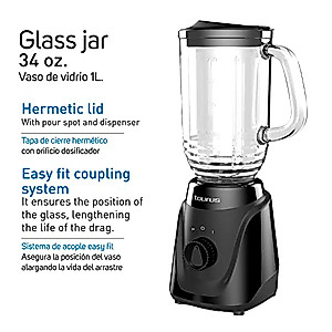 Taurus|Menina Glass| Blender with 2 speed control |Glass jar 32 oz | Modern design| Compact Size | 300 w| Easy Fit System |Easy to clean |Make it in Minutes