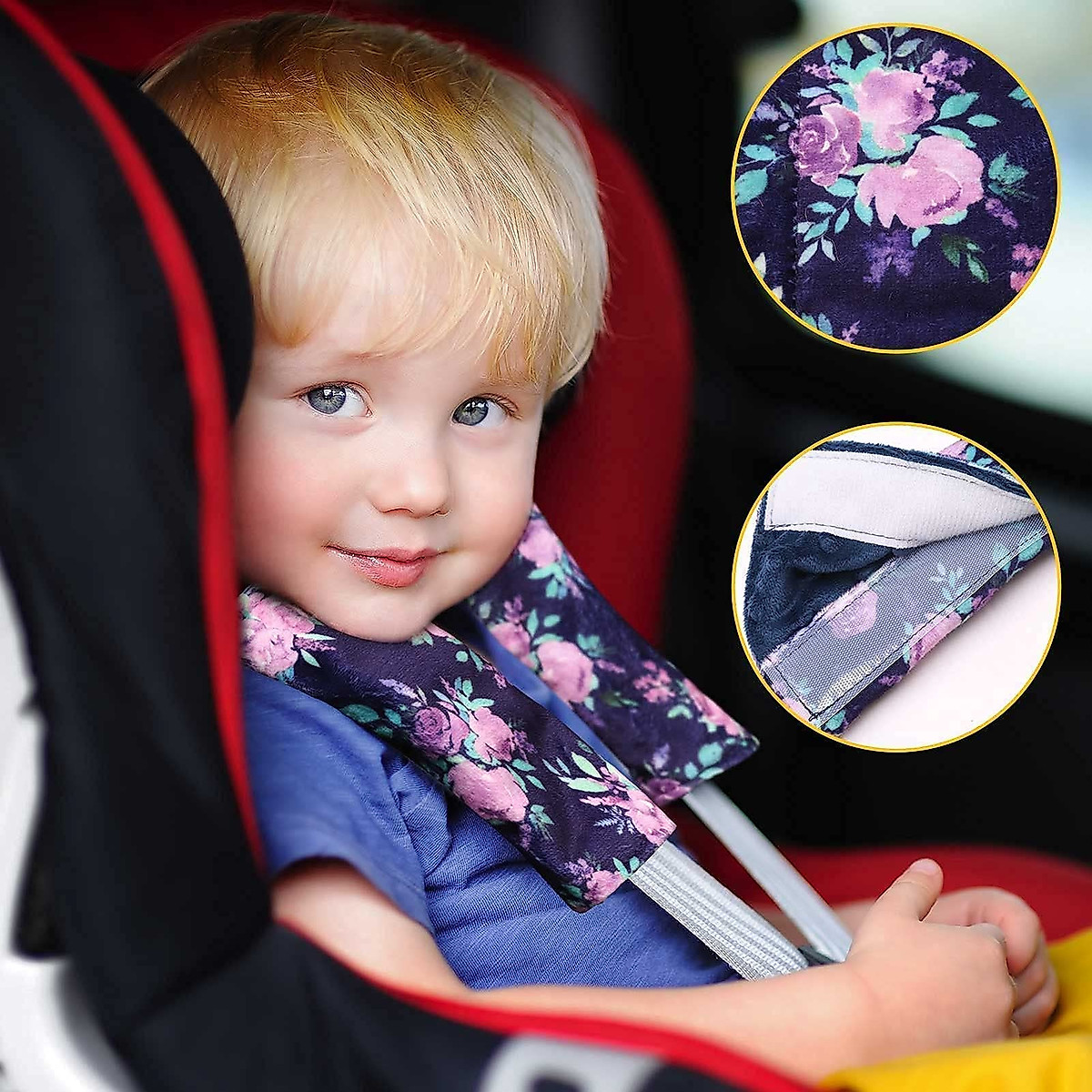TANOFAR Baby Car seat Cover and Seat Strap Covers for Babies,Purple Flower, Car seat Canopy & Seat Belt Covers