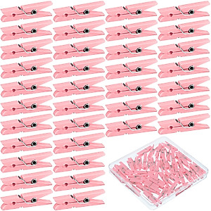 Qunclay 50 Pieces Clothes Pins for Baby Shower Clothespins Plastic Baby Shower Pins Small Baby Shower Decorations for Party Gender Reveal Game DIY, 1.37 Inches(Pink)
