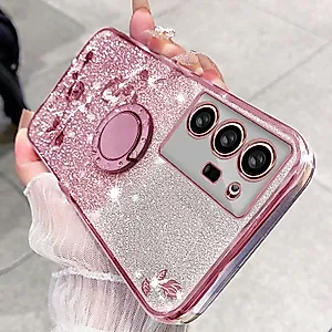 DHIMI for Samsung Galaxy NOTE20 Ultra Luxury Flowers Floral Design Plating Case, Cute Glitter Diamond Phone Cover for Women Girls Bling Sparkle Ring Kickstand Use in NOTE20U Phone Cases