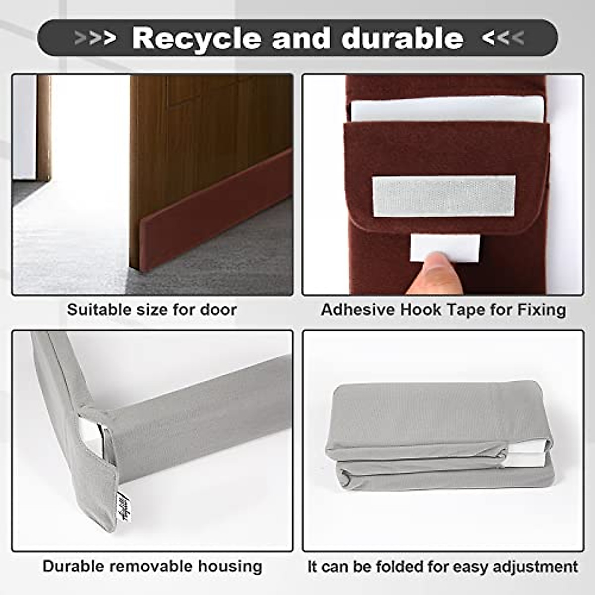 Door Draft Stopper 32" L X 4.5" W X 3.7" T, Strong Adhesive Door Sweep for Exterior and Interior Doors, Dustproof and Soundproof, Grey