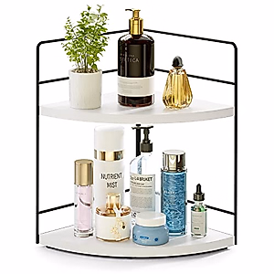 ZGO 2-Tier Bathroom Counter Organizer, Corner Skincare Organizers, Bathroom Organizer Countertop, Makeup Organizer for Vanity Storage, Bathroom Counter Storage(White)