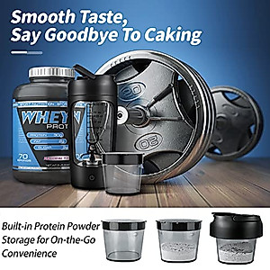 Electric Protein Shaker Bottle, Blender Bottles for Coffee Milk Chocolate Milkshakes | USB Rechargeable 1200mAh Battery | BPA-Free | Tritan Material | 22oz Cup | Supplement Storage Included
