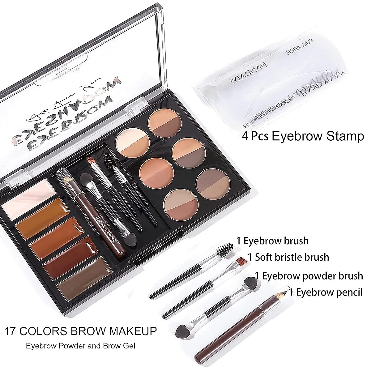 MAEPEOR Eye Brow Kit 25 Piece Waterproof Eyebrow Palette Set 12 Colors Eyebrow Powder 5 Colors Brow Wax 4 Eyebrow Stencils 3 Brushes 1 Eyebrow Pencil for Novice and Professional (25 Piece Set)