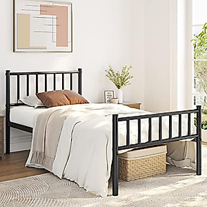 Yaheetech Twin Size Bed Frame Metal Platform Bed Frame Mattress Foundation with Spindle Headboard & Footboard/No Box Spring Needed/14 Inch Underbed Storage/Firm Support & Easy Set up Structure, Black