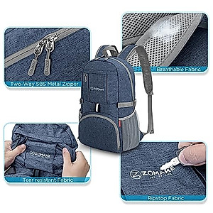 ZOMAKE Lightweight Packable Backpack 25L - Small Foldable Hiking Daypack for Travel - Tear Resistant Day pack for Women Men Camping Outdoor Sports(Navy Blue)
