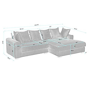 Oversized Two-Piece Right Facing Sectional Sofa Couches for Living Room, 109.75-Inch L Shaped Convertible Corduroy Upholstered Sofa&Couch with Left Chaise Daybed,Beige