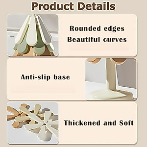 Silicone Trivet for Hot Dishes,Tree Coasters/Tree Trivet,240°C Heat Resistant,Water&Stain Resistant,Food-Grade Silicone Pads for Kitchen Essentials and Decor,3 Trivets + 1 Stand (Round Base)