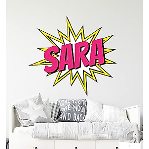 CuteDecals Custom Comic Name Wall Decal - Personalized Comic Name Wall Art Decal - Superheroes Nursery Wall Decor - Wall Decal for Nursery Bedroom Decoration (Small Wide 16''x15'' Height)