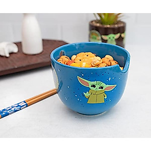 Star Wars: The Mandalorian Grogu"Nom Nom" Japanese Ceramic Dinnerware Set | Includes 20-Ounce Ramen Noodle Bowl and Wooden Chopsticks | Asian Food Dish Set For Home & Kitchen | Cute Baby Yoda Gifts