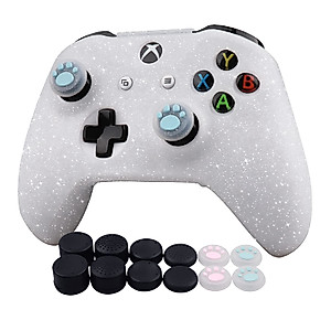 RALAN Glitter Controller Skin for Xbox One, Anti-Slip Silicone Controller Cover Protector Compatible for Xbox 1 Wireless/Wired Gamepad Joystick with 4 Thumb Grips Caps and Black Pro Thumb Grip x 8