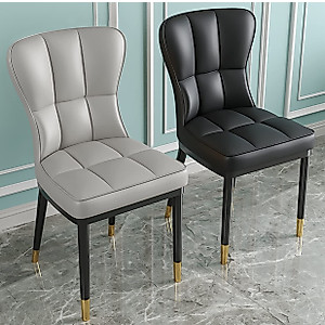 Bekrvio Set of 4 Leather Dining Room Chairs, Light Luxury Modern Kitchen Chairs with Waffle Stitch High Back, Upholstered Side Chair Solid Metal Legs for Kitchen Living Room, Dinning Room (Black)