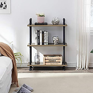 ivinta Industrial Bookshelf 3 Shelf Bookcase, Rustic Storage Shelf Plant Shelf Vintage Kitchen Shelves, Farmhouse Etagere Heavy Duty Display Shelf Wide Modern Open Pipe Book Case (3-Tier)