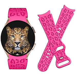 IKANFI No Gap Leopard Engraved Bands Compatible for Samsung Galaxy Watch 6/5/4 Band 40mm 44mm,Watch 6 47mm 43mm,5 Pro 45mm,Watch 4 Classic 42mm 46mm,20mm Soft Silicone Replace Strap Women-Hot Pink