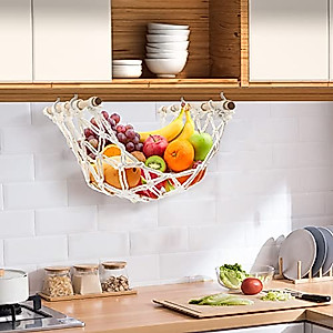 Motarna Hanging Fruit Hammock with Hooks, Hanging Fruit Basket Under the Kitchen Cabinet for Storing Banana Fruits, Hand-Woven Lace Hanging Basket for Kitchen Décor, Rectangle