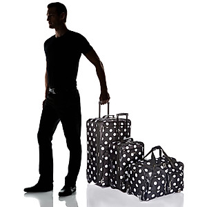 Rockland Vara Softside 3-Piece Upright Luggage Set, Black dot, (20/22/28)