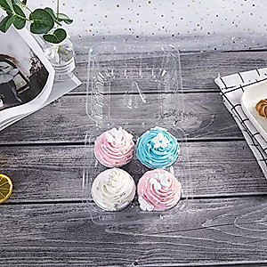 Clear Cupcake Boxes 4 Cavity Holder,ONE MORE Large 4 Compartment Muffin Containers Plastic Cupcake Carrier with Deep Dome 4" High Safe Eco-friendly Material Pack of 15
