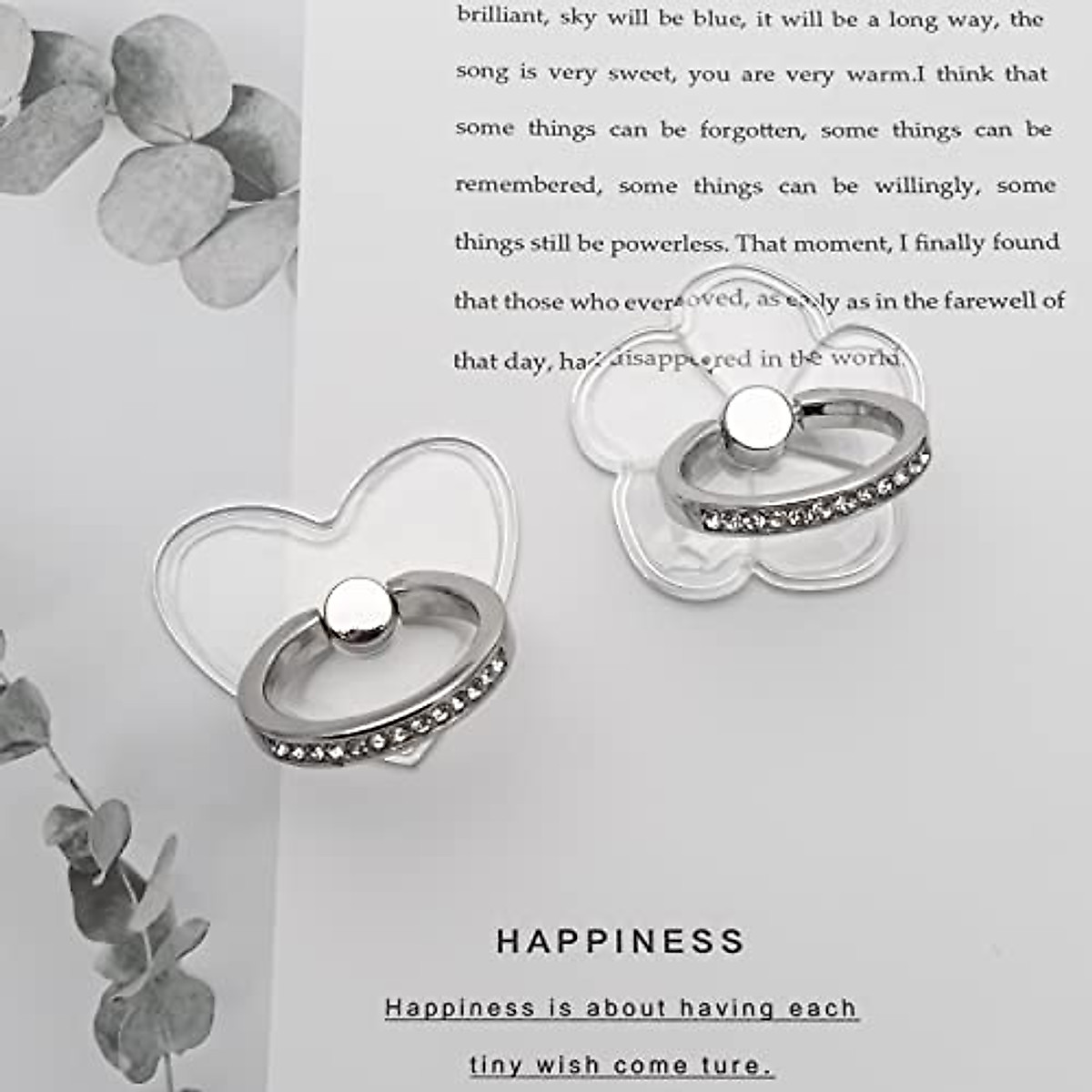 WOGROO Cell Phone Ring Holder Stand Compatible All Mobile Phones or Phone Cases, Transparent Phone Ring Holder Finger Kickstand 360°Degree Rotation Clear Phone Ring Grip, 2 Silver