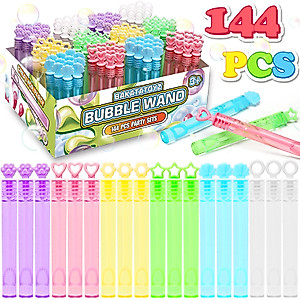 144 Pack 6 Color Mini Bubble Wands Bulk for Kids Party Favors, Pastel Rainbow Party Supplies for Birthday Baby Shower Wedding, Goody Bag Filler Gift for Children, Summer Outdoor Toys for Girls & Boys