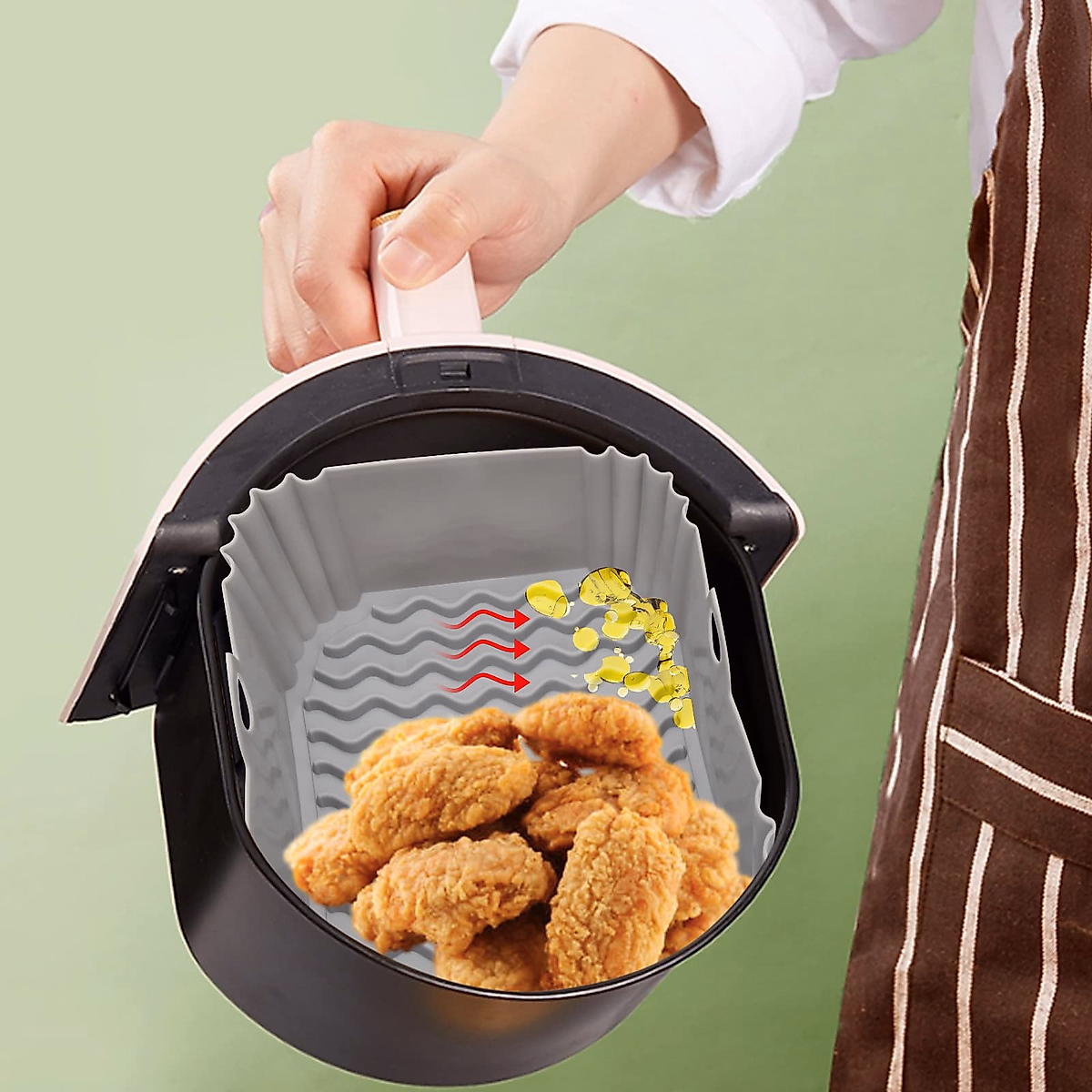 2 Pack Square Air Fryer Silicone Liners Pot for 4 to 7 QT, Anglecai 8 Inch Air Fryer Silicone Bowl Basket, Reusable Air Fryer Silicone Inserts Washable Air Fryer Baking Tray for Air Feyer Oven